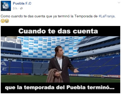 Puebla se ríe de su eliminación con meme de 'Vincent Vega'- Grupo Milenio