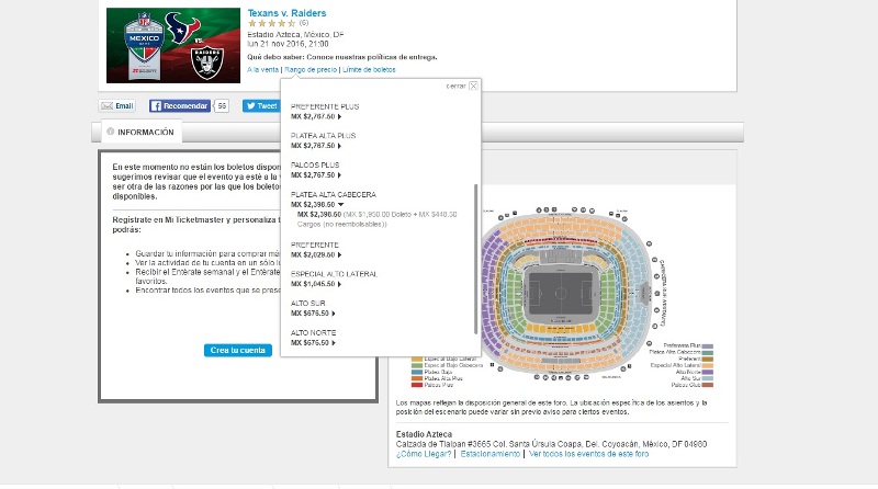 Ticketmaster confirma precios para juego de la NFL en México - Grupo ...