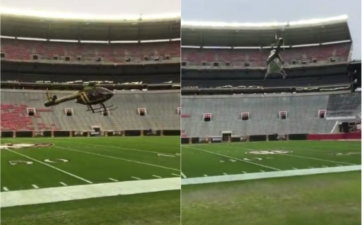 Equipo de americano de Alabama usa helicópteros para secar su cancha ...