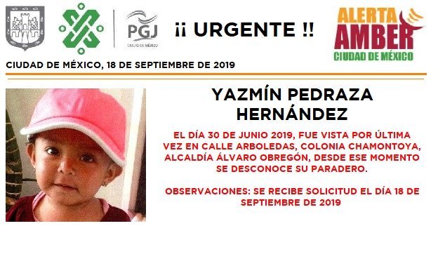 En Álvaro Obregón desaparece niña; activan Alerta Amber- Grupo Milenio