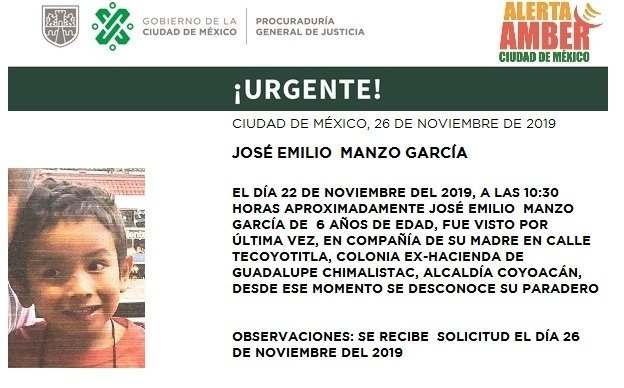 Activan Alerta Amber por la desaparición de un niño en Coyoacán- Grupo ...