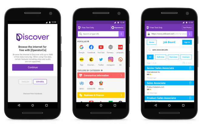 Discover. Facebook lanza app para navegar en internet sin usar datos ...