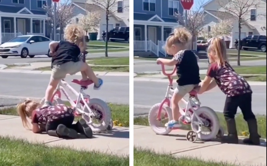 Niña ayuda a su hermanita a que suba a la bicicleta | VIDEO VIRAL ...