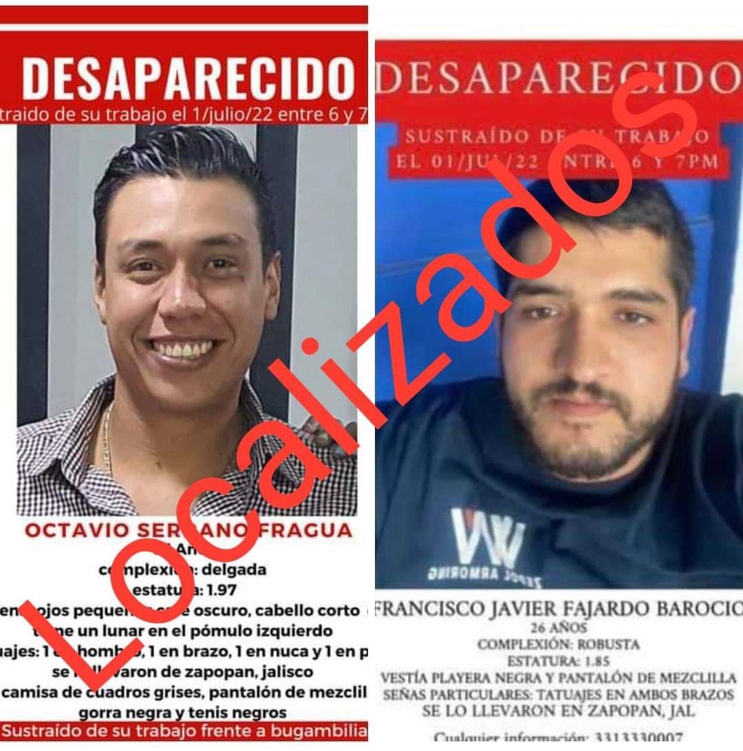 Jalisco: Localizan con vida a Octavio Serrano y Francisco Fajardo ...