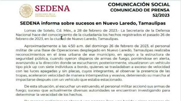 Sedena informa sobre los hechos en Tamaulipas- Grupo Milenio