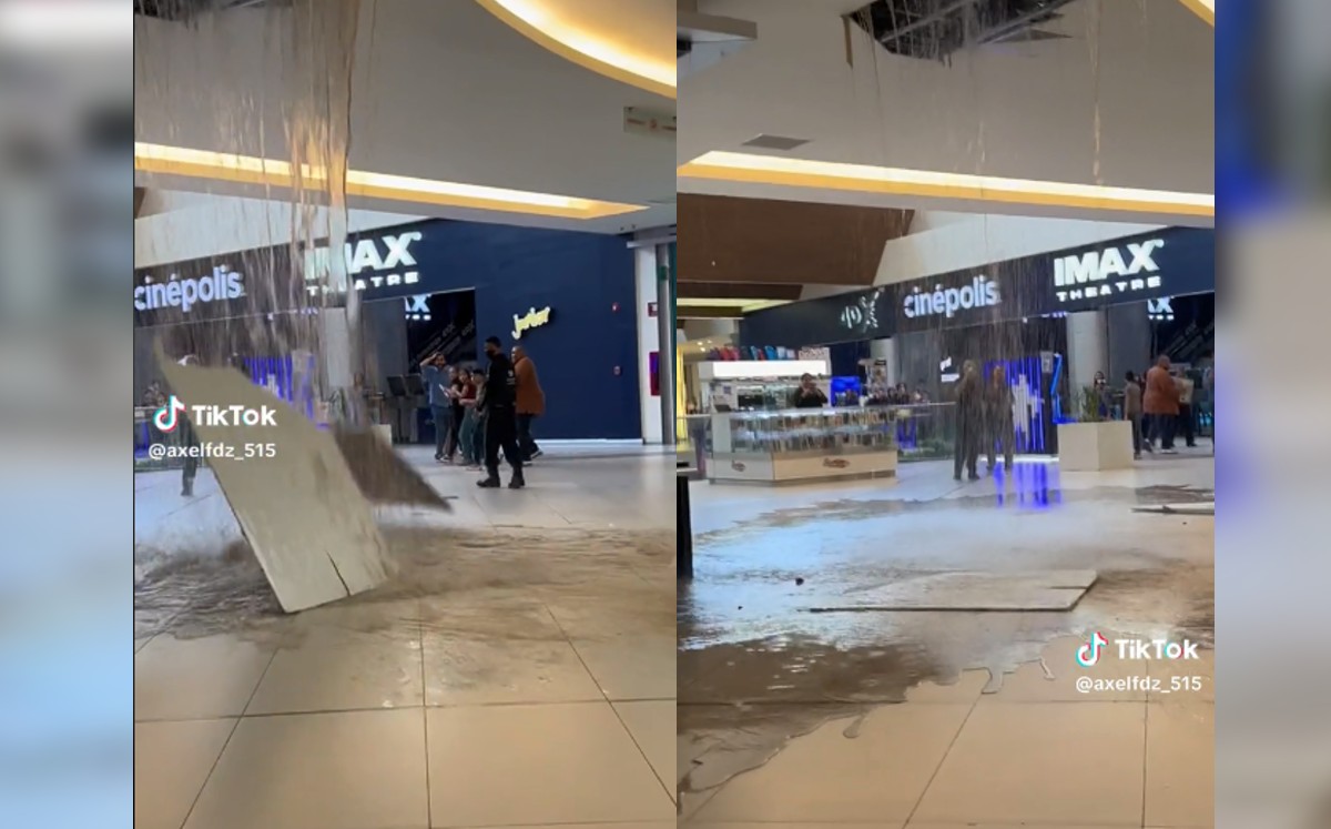 Graban caída de techo por fuga de agua en plaza comercial de Monterrey ...