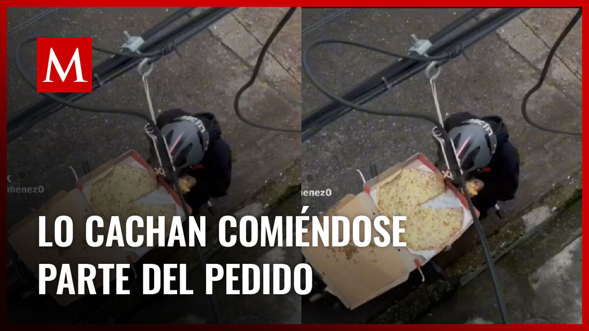El repartidor fue grabado mientras se comía una rebanada de pizza ...