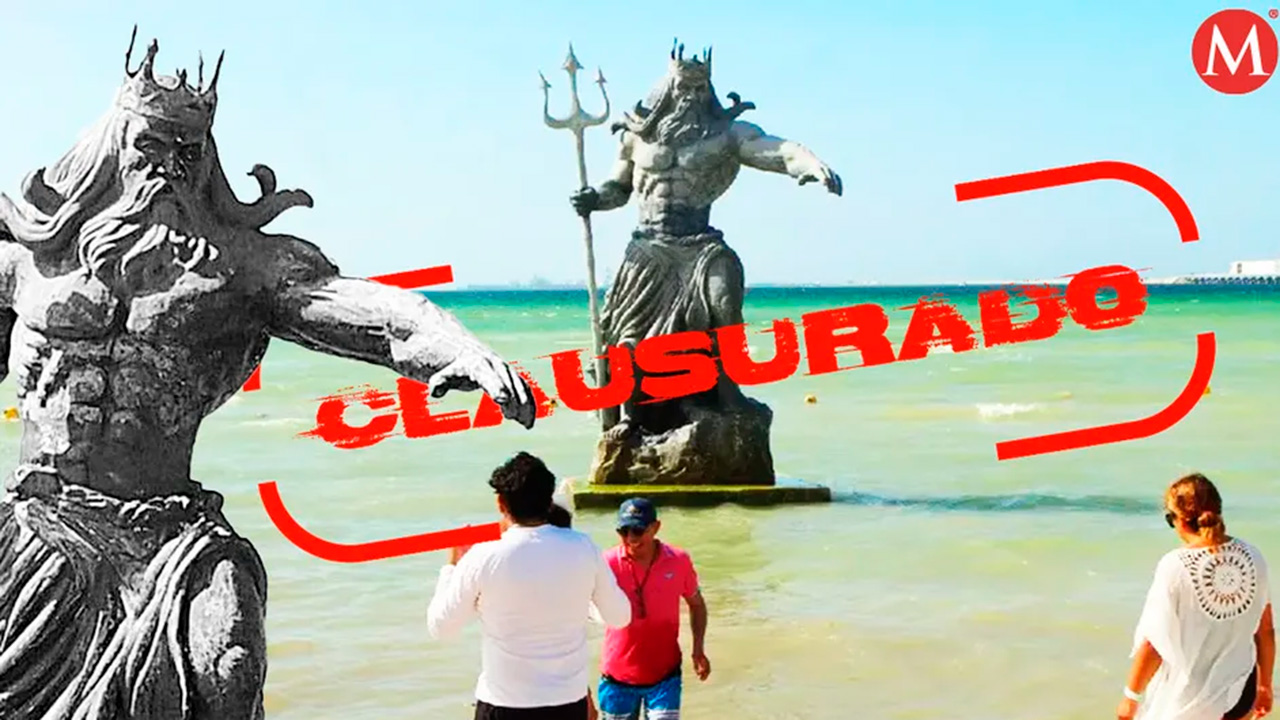 Clausuran estatua de Poseidón en playa de Yucatán- Grupo Milenio